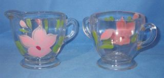 Vintage Bartlett Collins Gay Fad Sugar Bowl & Creamer Set Painted Pink ...