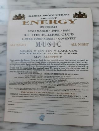 ENERGY AT THE ECLIPSE RAVE FLYER 91 Sasha Carl Cox | #34758009