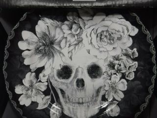 222 Fifth Marbella Skull Black White Roses 8. 5 " Salad Plates Set Of 4 ...