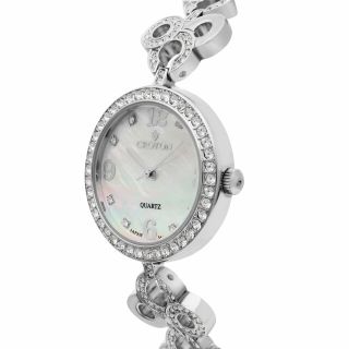 Ladies Silvertone Mother Of Pearl Dial Watch With Crystal Bezel ...