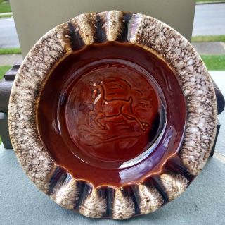Vintage Hull USA Pottery Ashtray With Deer Brown Drip Glaze 8” Inches ...