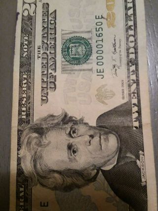 2009 $20 Twenty Dollar Bill/Note Low Serial Number, 4 Digit 00001650 ...