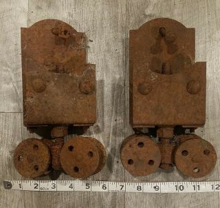 2 Vintage BARN DOOR ROLLERS Sliding Double Wheels | #28958194