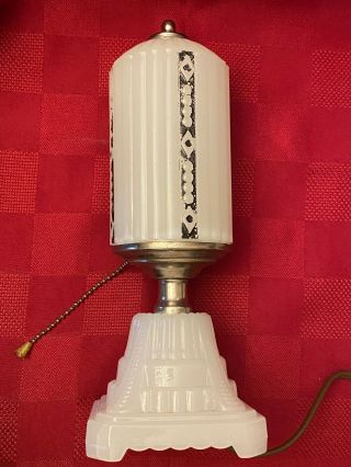 Antique Art Deco Milk Glass Skyscraper Torpedo Lamp | #49110201