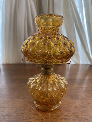 VTG MINIATURE MINI KEROSENE OIL LAMP AMBER DIAMOND QUILTED ABCO NUTMEG ...