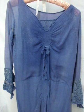 1920s VINTAGE VIOLET BLUE SILK CREPE FLARED FLAPPER ERA DRESS | #62032062