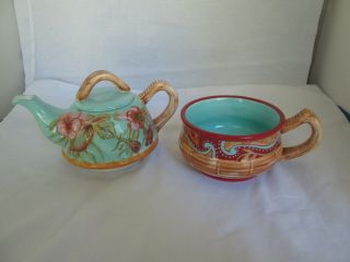 Tracy Porter Tea For One Hand Painted Stacking Teapot Cup Aqua Pink ...