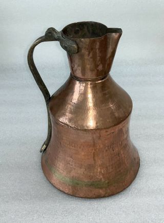 VINTAGE HAND MADE COPPER WATER PITCHER BRASS HANDLE 11” TALL. | #63465998