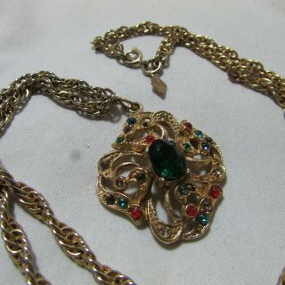 Vintage Signed Sarah Cov Gold Tone Chain Rhinestone Pendant Necklace ...